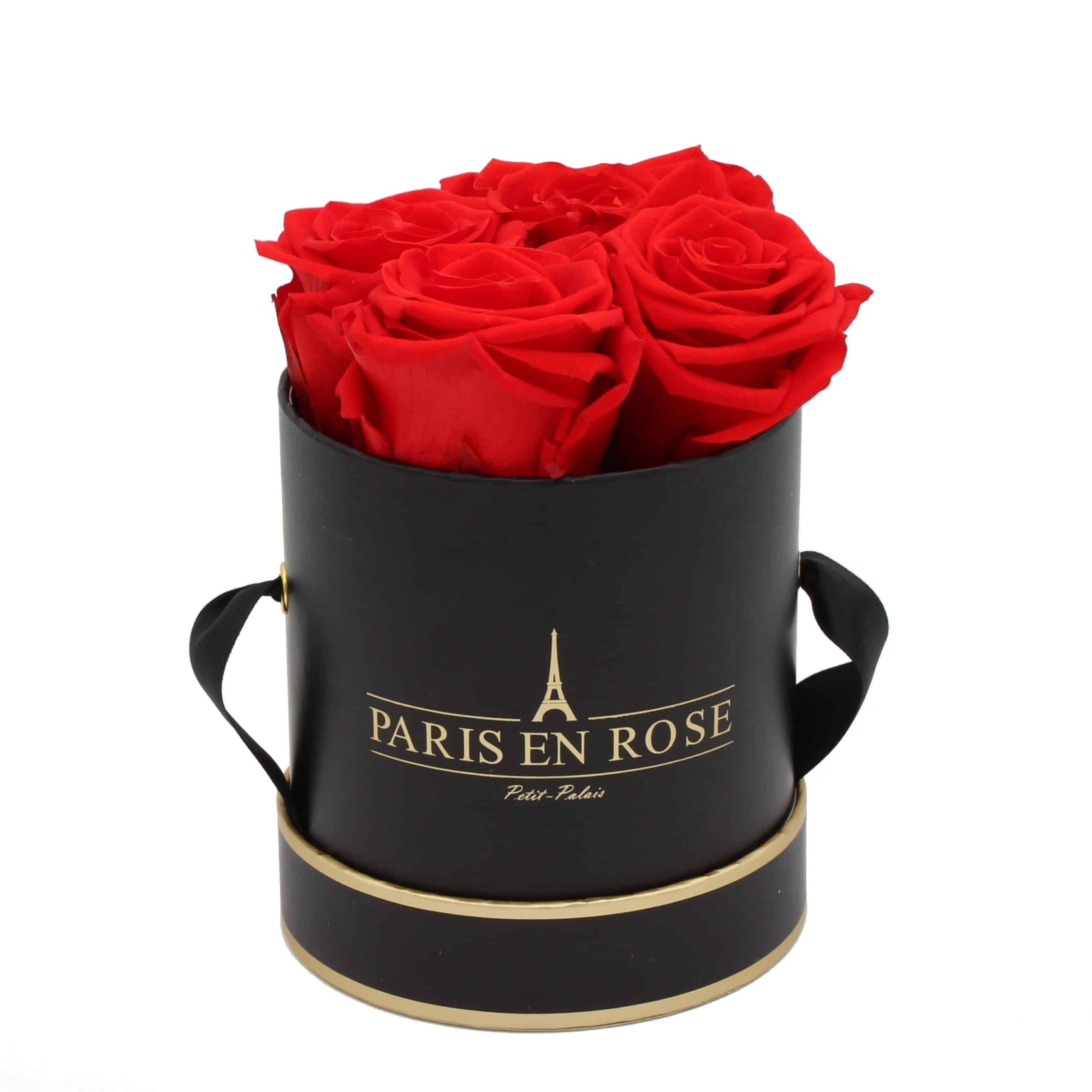 Rosenbox Schwarz-Gold | Rote Rosen | rund | Infinity