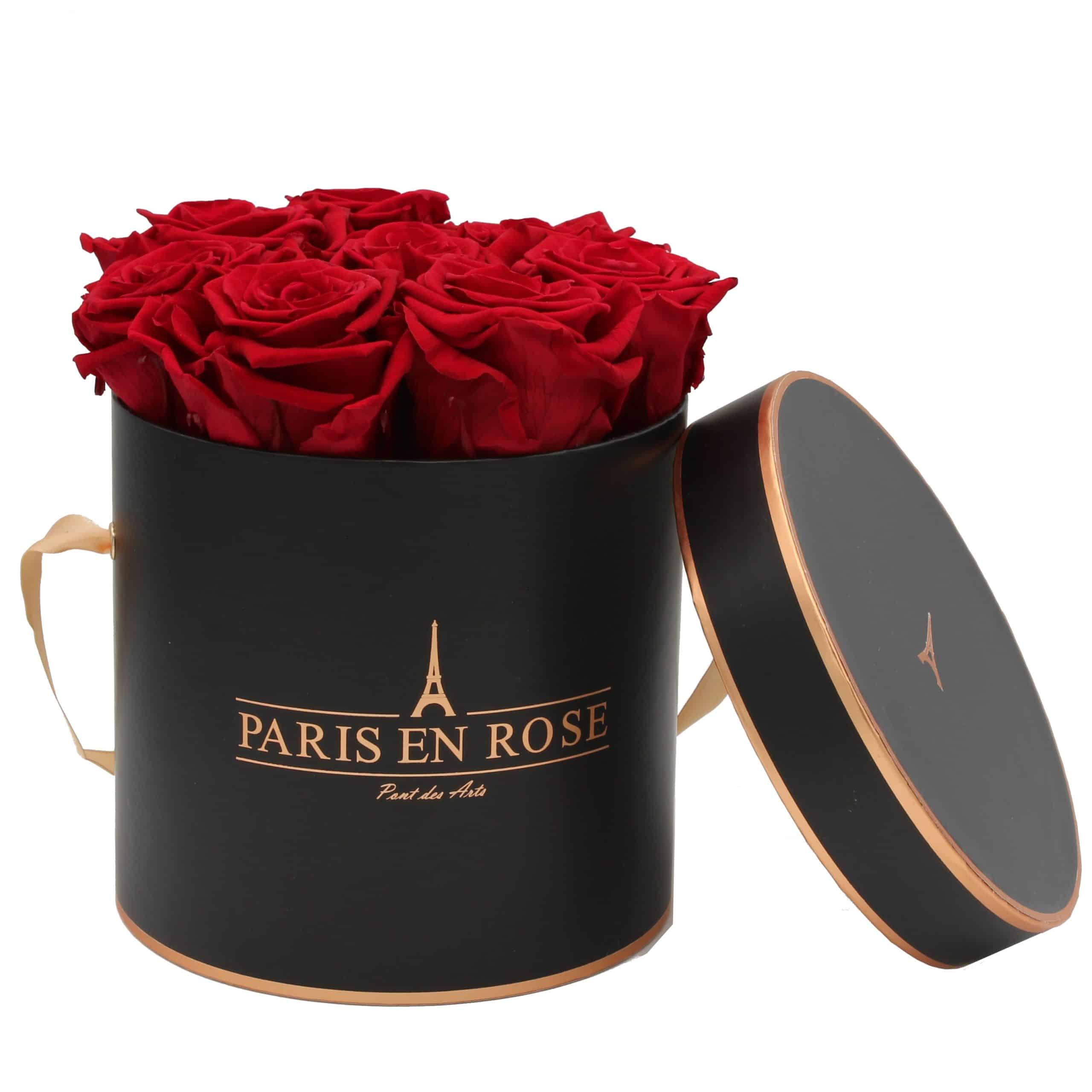 Rosenbox Schwarz-Roségold | Bordeaux Rosen | rund | Infinity