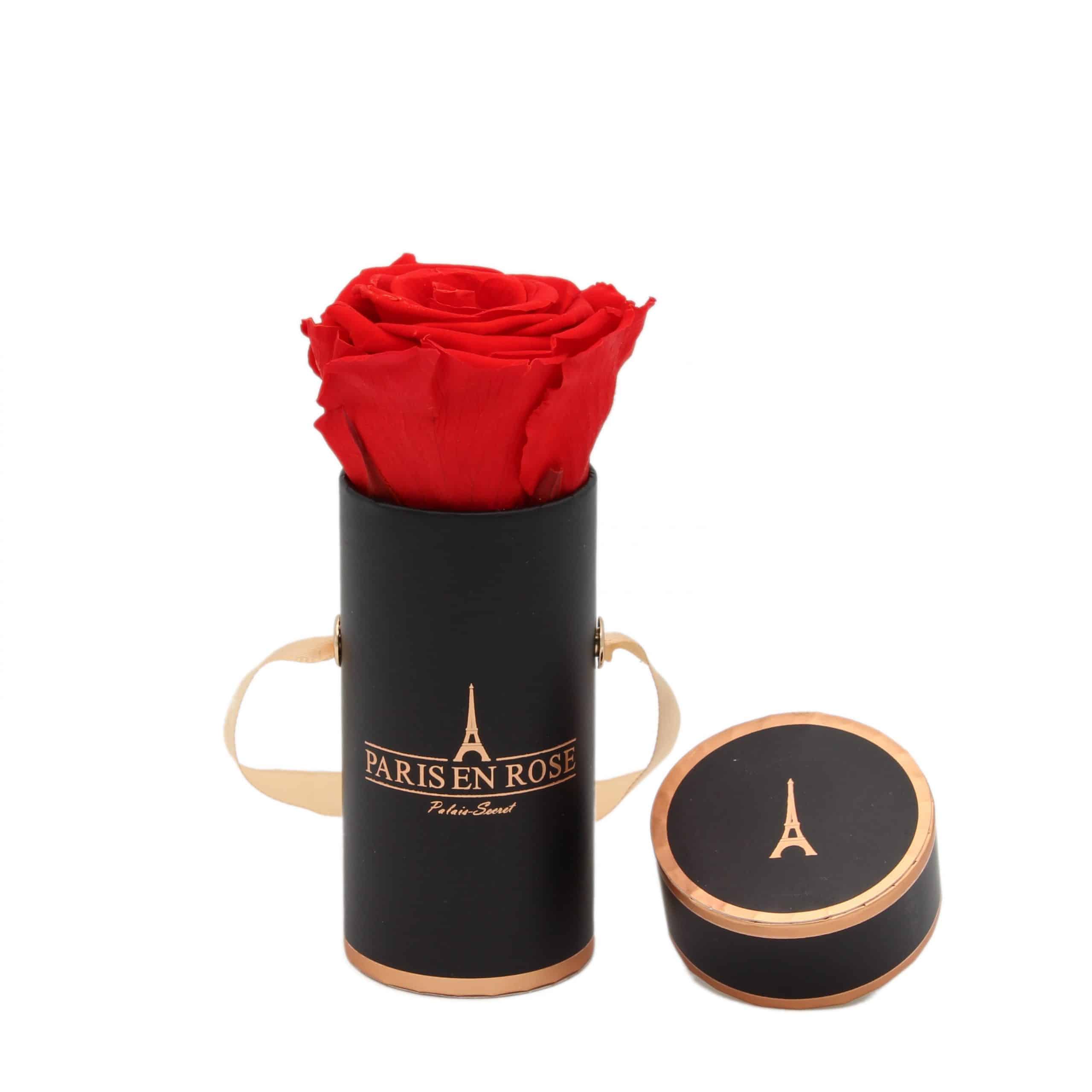 Rosenbox Schwarz-Roségold | Rote Rosen | rund | Infinity